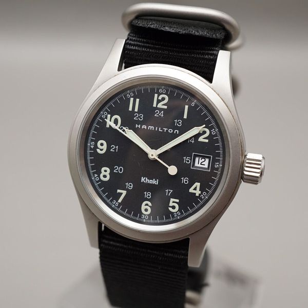Hamilton Khaki Field 6361 Black Dial 38mm Quartz Watch | WatchCharts ...