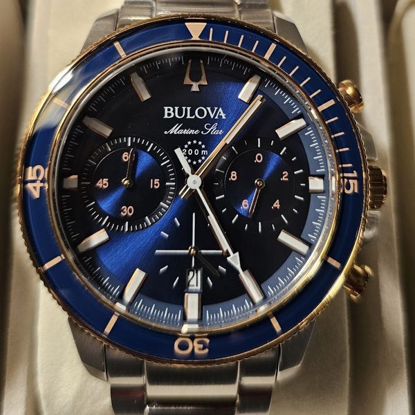Bulova Marine Star Quartz Blue/Gold Watch 45mm 98B301 200M ...