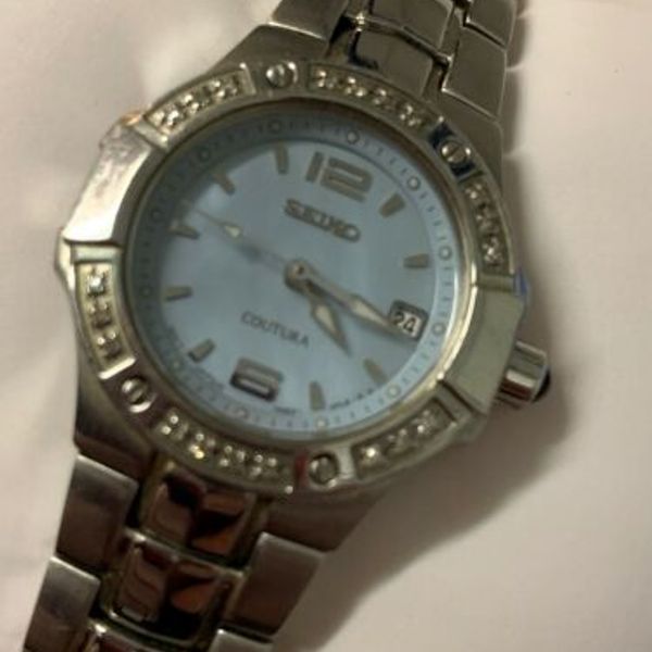 Seiko 7N82-0CG0 Women's Stainless Steel Coutura Watch Diamond Bezel ...