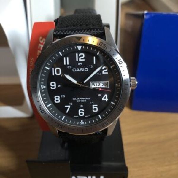 Casio MTP-S120L-1AV Men Solar Battery 100m Day Date Black Field ...