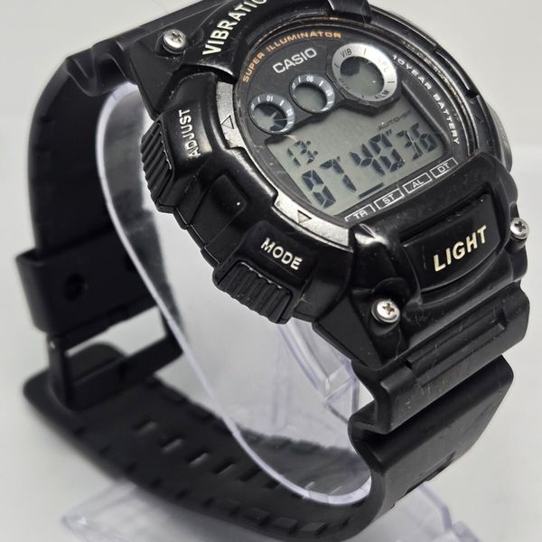 Casio W-735H Mens 100m Vibration Alarm Black Digital Watch ...