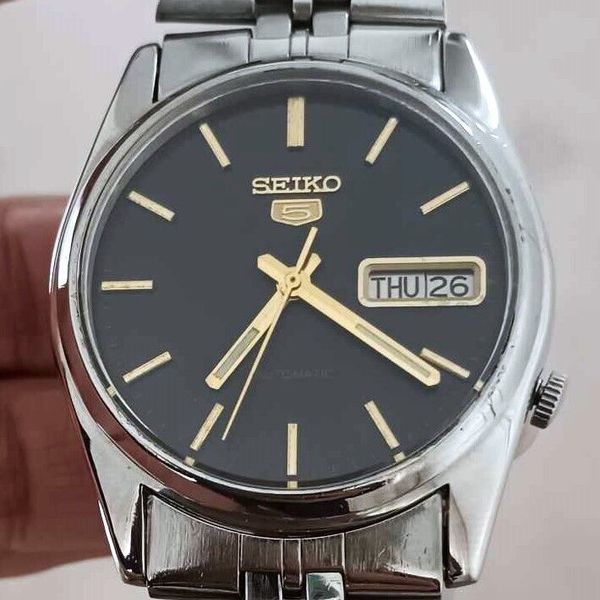 Vintage Seiko 5 automatic 17 jewels vintage 7009 Black dial day date men | WatchCharts Marketplace