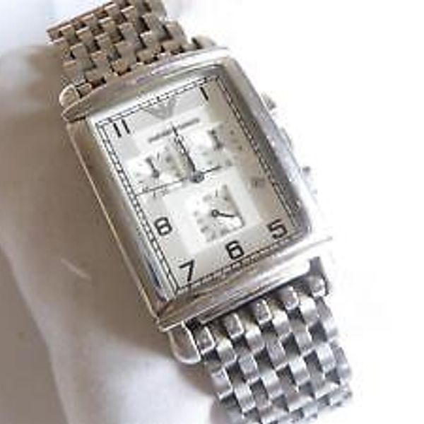 Pre-owned: Emporio Armani Gents Rectangle Chronograph Watch. Silver. AR ...