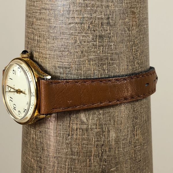 Timex T Cell Women Gold Tone Brown Leather Strap Quartz Analog Watch 6 ...