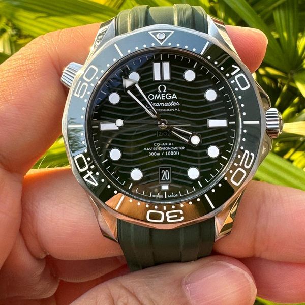 CHEAPEST! Omega Seamaster Diver 300M Green Dial Rubber Strap 210.32.42 ...