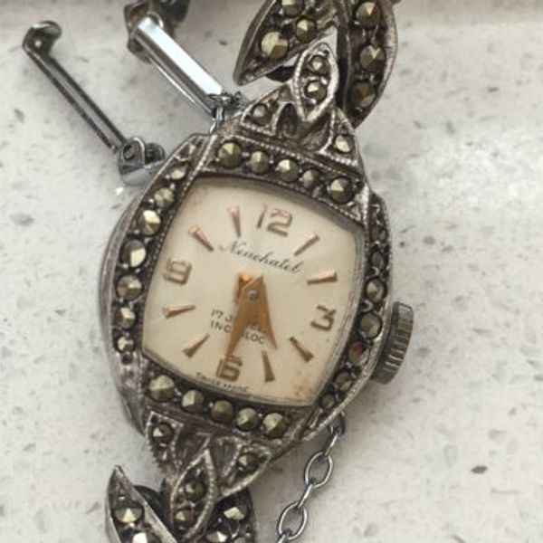 Vintage Watch, Vintage Neuchatel Watch With Marcasite Strap, Working ...