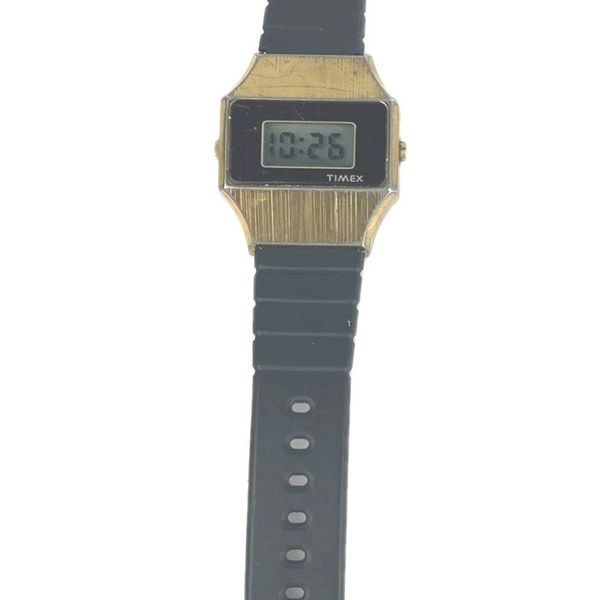 Timex Men's Vintage H Cell Gold Tone Digital Watch Black Band New ...