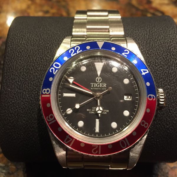 Tiger Concept GMT Black Dial Pepsi Bezel Domed Acrylic Bracelet ...