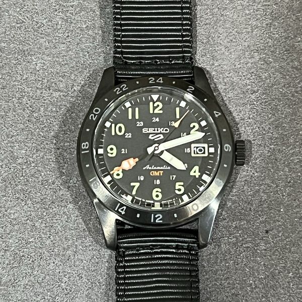 Seiko 5 Sports Automatic GMT Black Dial Leather Strap Watch SSK025 ...