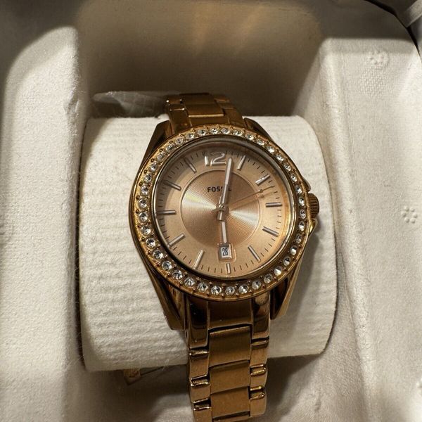 Fossil Riley Rose Gold Watch Stainless Steel Crystal Accent - New ...