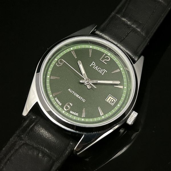 PIAGET antique watch green dial, 37mm, hand-wound genuine leather strap ...