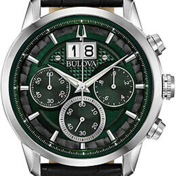 Bulova 96B310 Men's Sutton Leather Band Black Dial Chronograph Watch ...