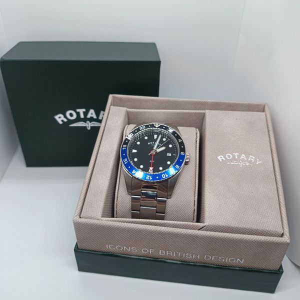 ROTARY GMT 42mm Men's Blue Bezel Stainless Steel Wristwatch ...