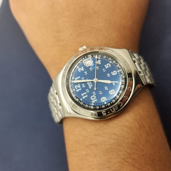 Vintage Swatch Happy Joe Blue Irony 37mm - Stainless Steel, New w/o Box, 1993 | WatchCharts ...