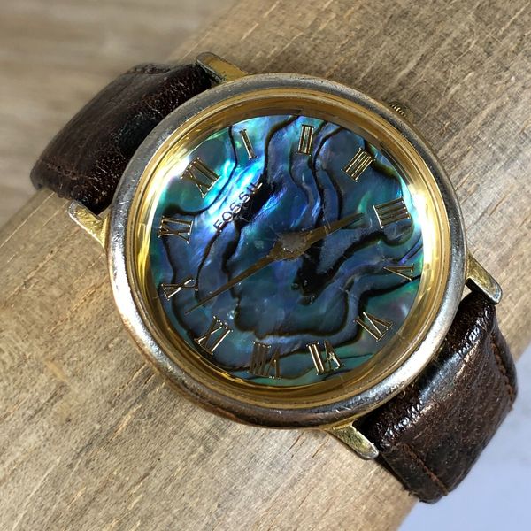Fossil Women Abalone Shell Dial Faceted Quartz Watch 7 1/2" READ ...
