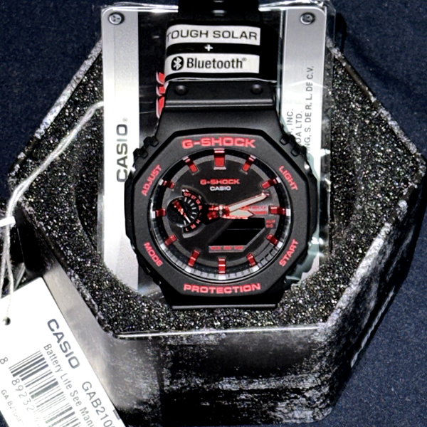 Casio G-Shock Black Red Analog Digital Solar Bluetooth Watch GAB2100BNR ...