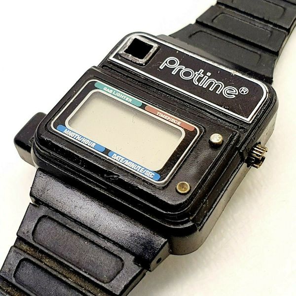 Vintage PROTIME cigarette lighter GAS WATCH digital wristwatch 1980's ...