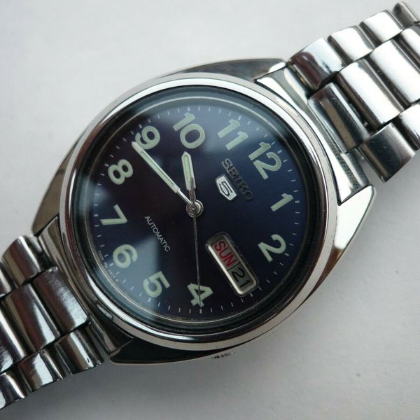Seiko 5 Automatic 17 Jewels 7009-3180 Day-Date Shiny Blue Dial Watch ...