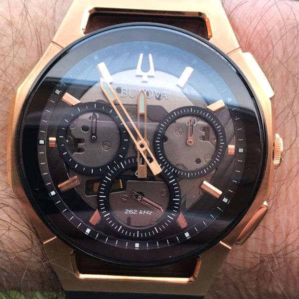 Bulova Curv High Precision Chronograph 262khz Men's Rose Gold Watch ...