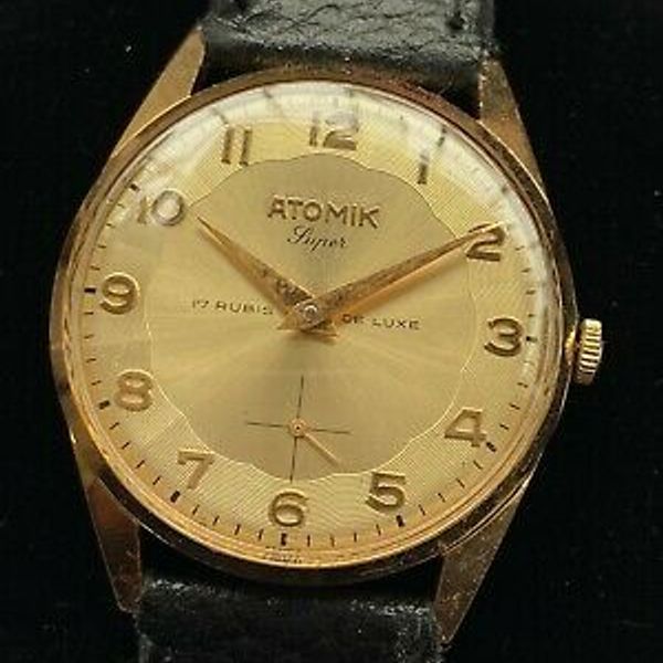 Vintage RARE MEN WATCH ATOMIK SUPER DE LUXE 17 JEWELS SWISS GOLD PLATED ...