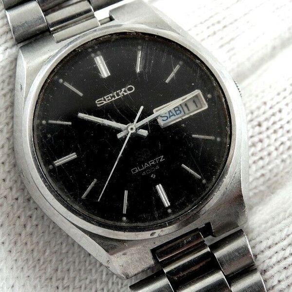Vintage SEIKO SQ 4004 Quartz 0903-8049 BLACK Japan Mens Day & Date ...