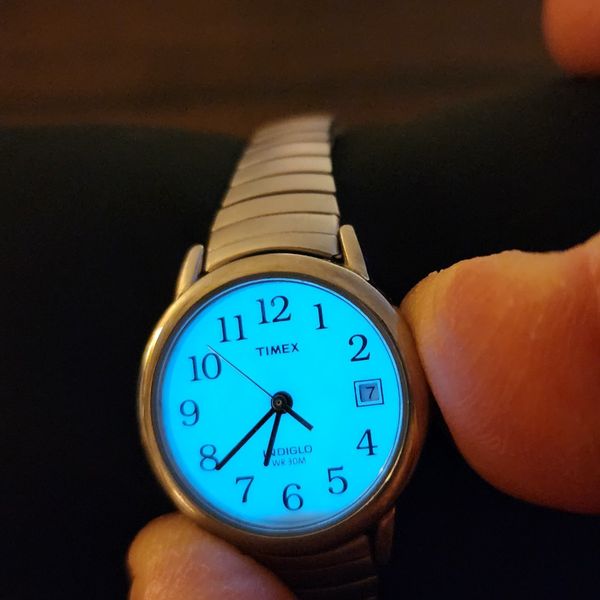 Timex Watch Women T2H371 Indiglo 25mm Silver Tone Date Stretch Band New ...