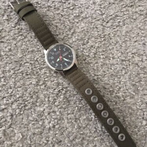 CITIZEN E101 ECO-DRIVE MILITARY FIELD OFFICER STYLE WATCH - BLACK DIAL ...