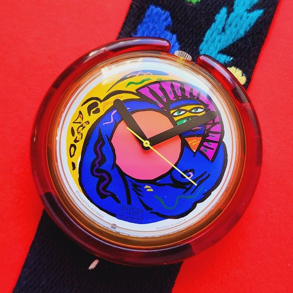 Swatch Pop Watch 1990 Fire Rare Yellow Red Oversize Vintage 755 For ...