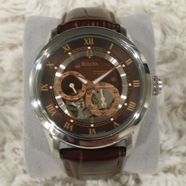 Bulova 96A120 Watch 21 Jewels 24 Hour Hand Open Heart W/Box Papers ...