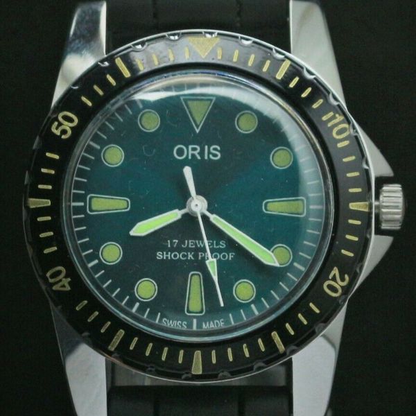 Beautiful Oris Green Dial Hand-Winding 17 Jewels Men's Fix Bezel Watch ...