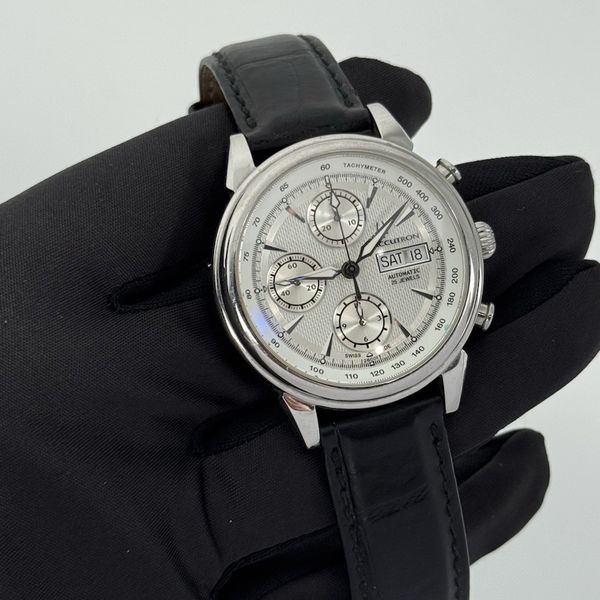 Bulova Accutron Gemini Chronograph Automatic White Dial Menâ s Day Date ...