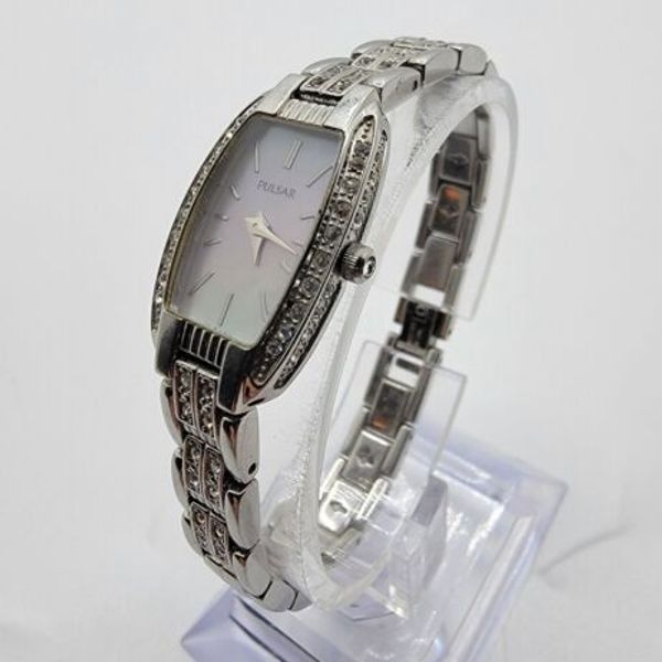 Ladies Pulsar 1N00-X203 Tank Style MOP Crystal Accented Stainless Steel ...