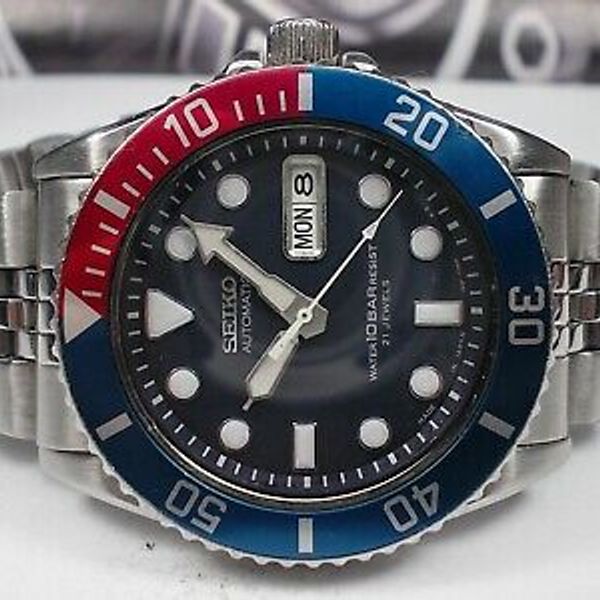 SEIKO 10BAR SKX033J DAY/DATE AUTO MENS WATCH 7S26-0040, PATINA/PEPSI ...