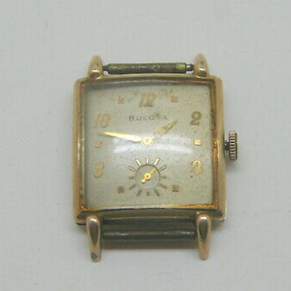 Vintage Bulova Square Bezel Tank Watch For Parts LO 10k Rolled Gold 17j ...