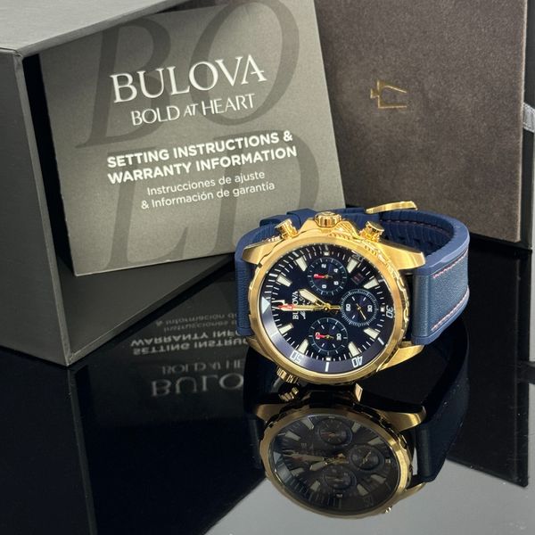 Bulova 97B168 Marine Star Blue Dial Chronograph Men's Watch Silicone ...