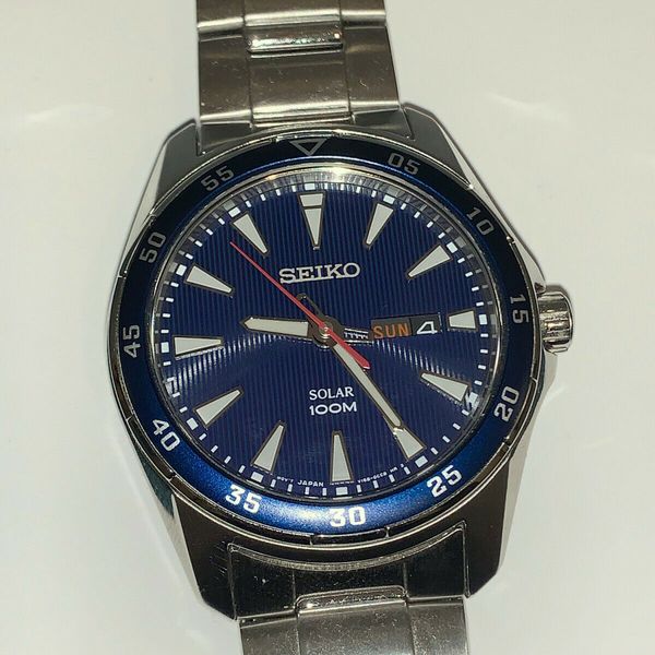 Mens Seiko Solar Powered Watch SNE391P1 Blue Dial | WatchCharts Marketplace