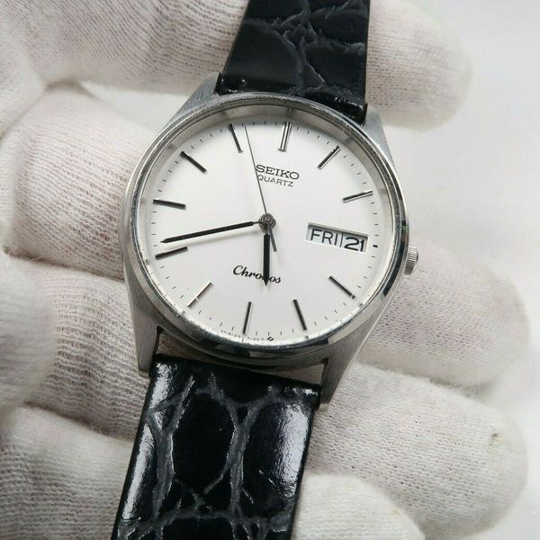 Vintage SEIKO QUARTZ CHRONOS 8123-7080 STAINLESS Mens Watch JAPAN ...