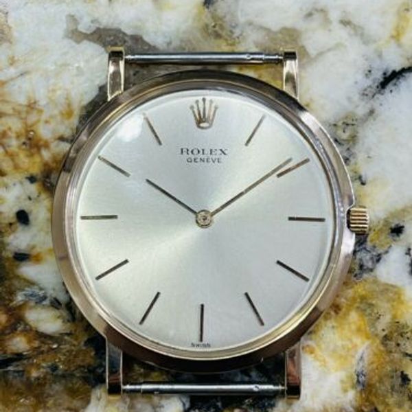 ROLEX CELLINI VINTAGE 18K PINK GOLD ULTRA THIN SCREW BACK UNUSUAL MENS ...