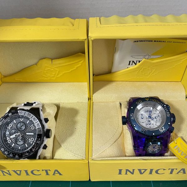 Lot of 2 Invicta BOLT MAGNUM SHUTTER CHRONO PURPLE & Aviator Chrono ...