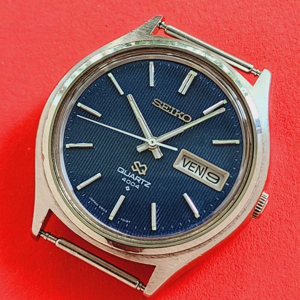 Seiko SQ Quartz 4004 Watch Day Date Blue Dial Stainless Steel Cal 0903 ...