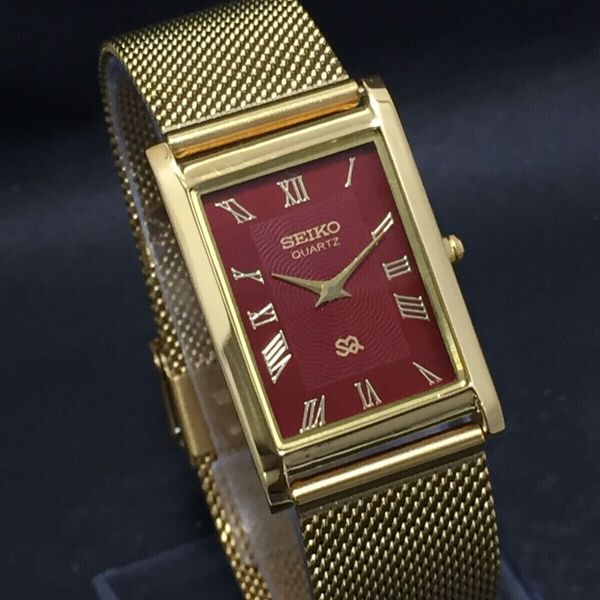 Seiko Slim Quartz RED FACE GOLD PLATED Japanese Men's Wrist Watch SQ21 ...