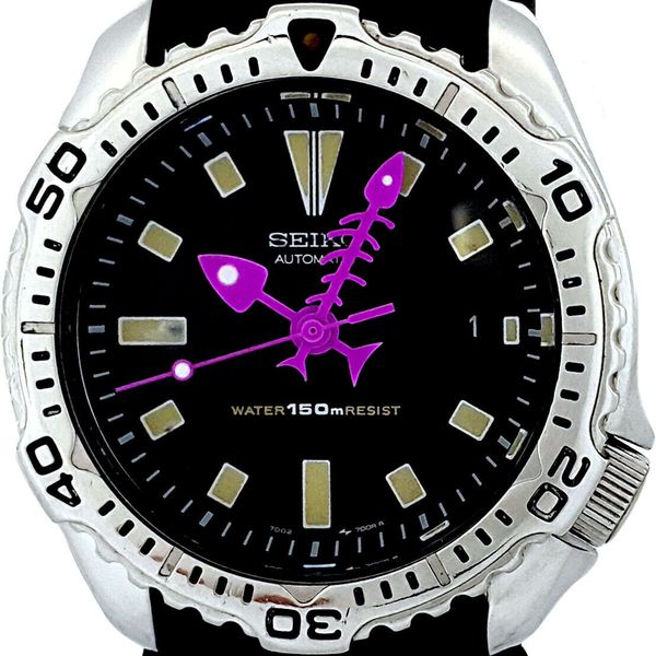 Vintage SEIKO diver FISHBONE hands Mod w/Genuine 7002-7020 case ...