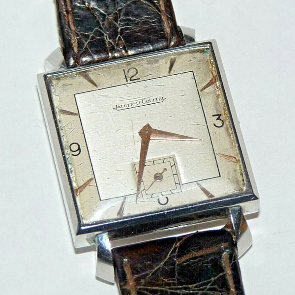 1940s JAEGER LECOULTRE SQUARE STAINLESS CASED WATCH, TEAR DROP LUGS CAL ...
