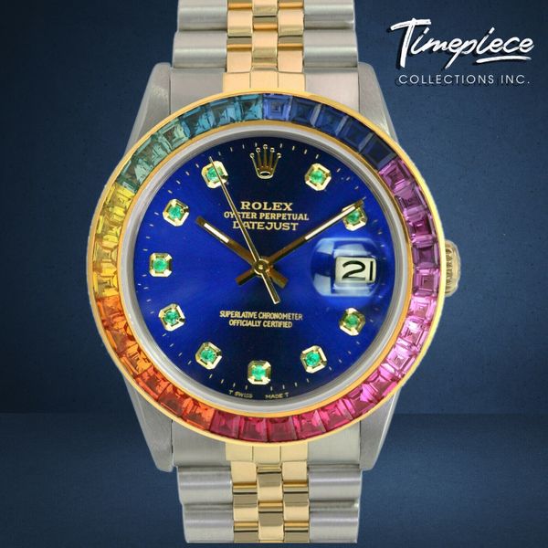 Rolex Watch 36mm Two-Tone Blue Vignette Emerald Hour Marker Dial ...