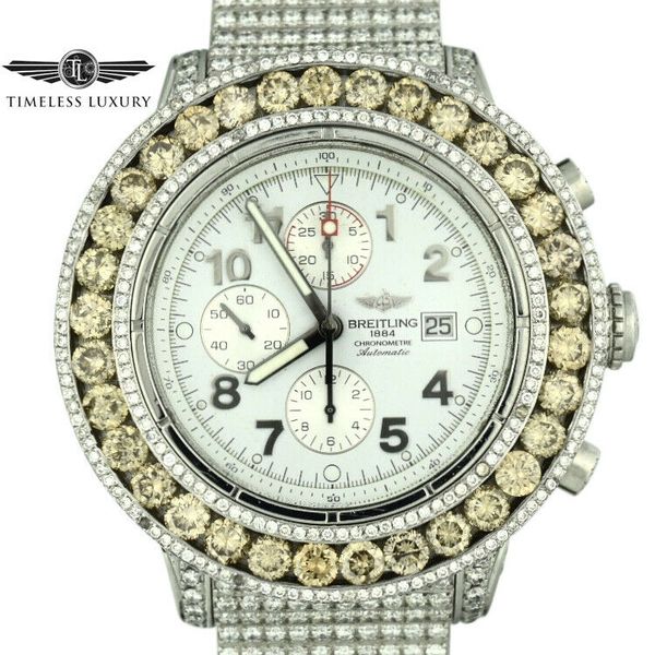 Men's Breitling Super Avenger A13370 Custom 27ct Chocolate Diamond ...