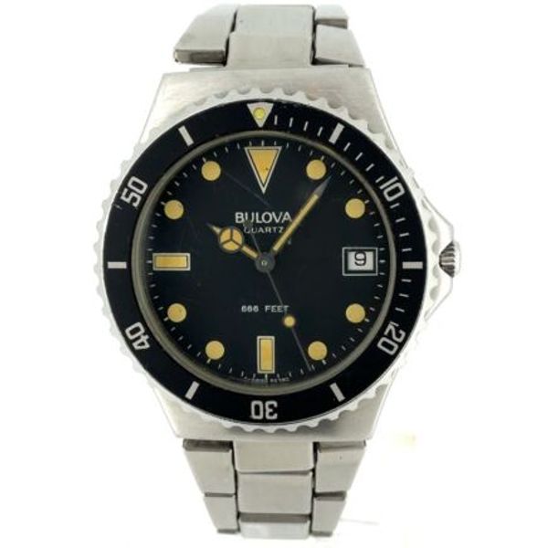 Vintage Bulova Devil Diver 666 Quartz Date Black Watch P2 RARE *NEEDS ...