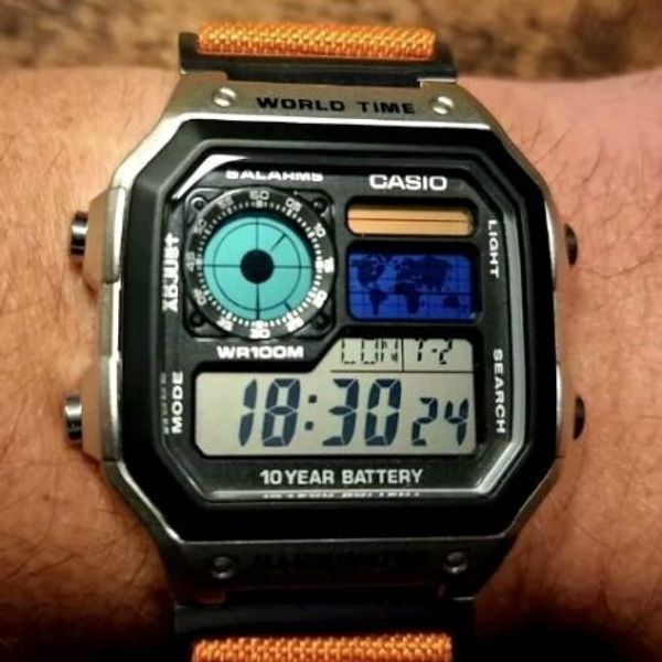 Multi Coloured Casio World Time Illuminator Royale AE-1200WHD Digital ...