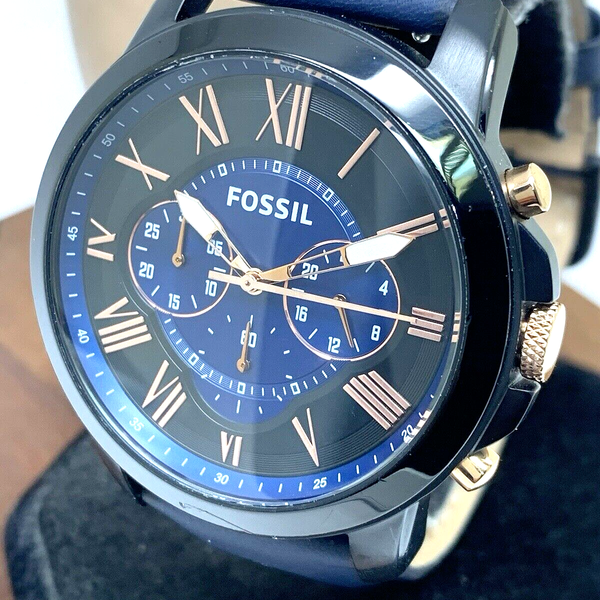 Fossil Men's Watch FS5061 Grant Chronograph Blue Dial Quartz Leather ...