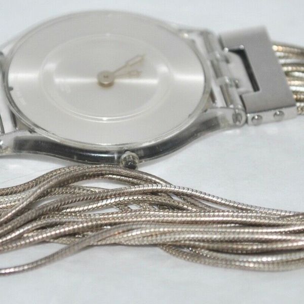 Swatch Skin 2001 “Silver Meshstream” Watch Sterling Serpentine Chain ...