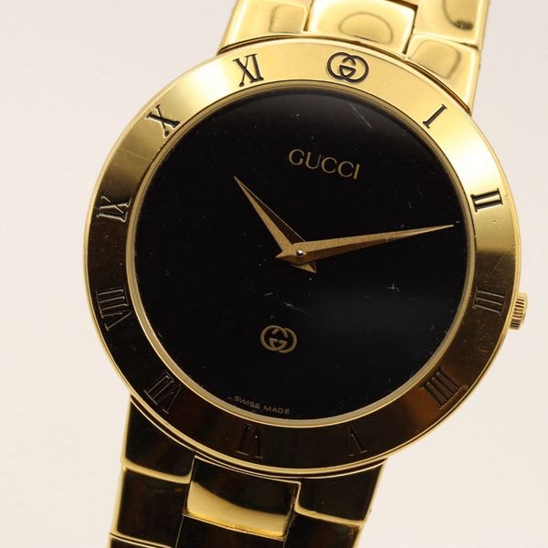 [Near MINT in Box] GUCCI 3300M Black Dial Gold Quartz Men's Watch From ...